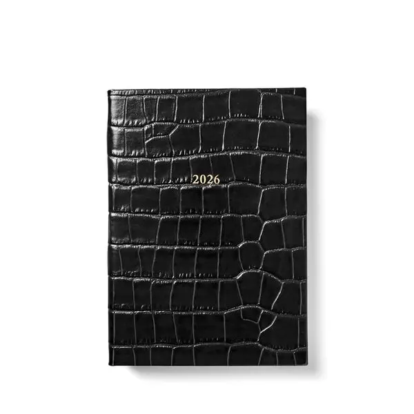 ASPINAL OF LONDON 2026 A5 Week To View Leather Diary - Black