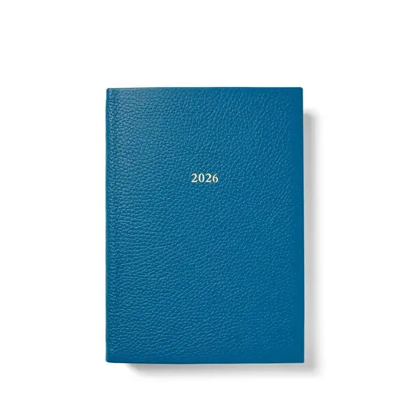 ASPINAL OF LONDON 2026 A5 Week To View Leather Diary - Blue