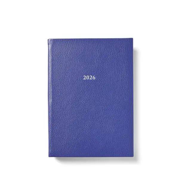 ASPINAL OF LONDON 2026 A5 Week To View Leather Diary - Blue