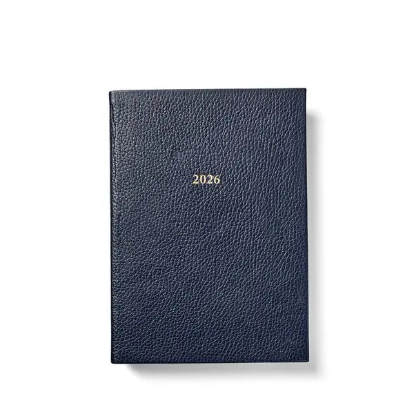 ASPINAL OF LONDON 2026 A5 Week To View Leather Diary - Navy