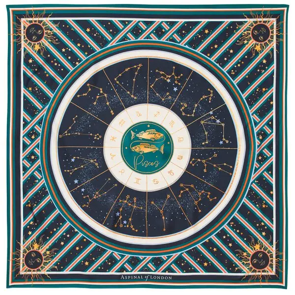 ASPINAL OF LONDON Virgo Zodiac Silk Scarf - Navy