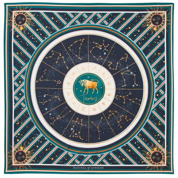 ASPINAL OF LONDON Aries Zodiac Silk Scarf - Navy