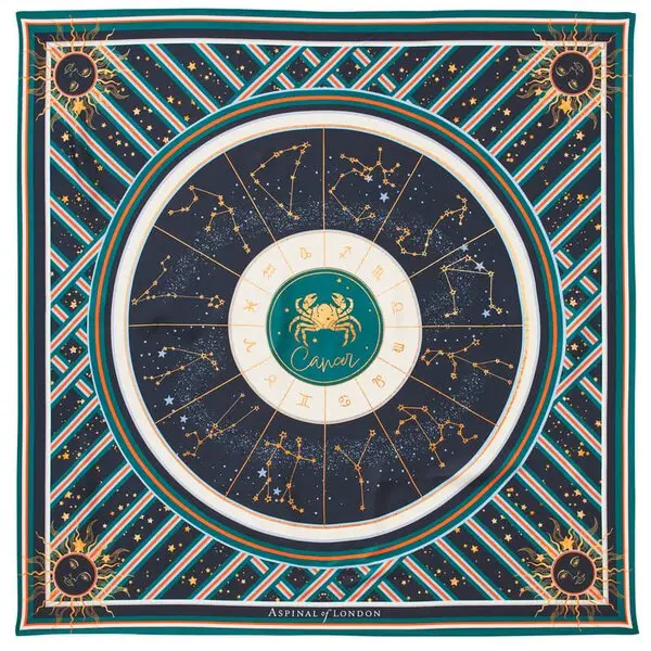 ASPINAL OF LONDON Aries Zodiac Silk Scarf - Navy