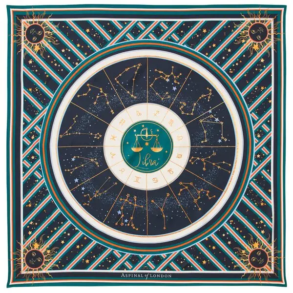 ASPINAL OF LONDON Scorpio Zodiac Silk Scarf - Navy