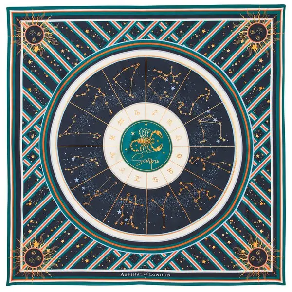 ASPINAL OF LONDON Leo Zodiac Silk Scarf - Navy