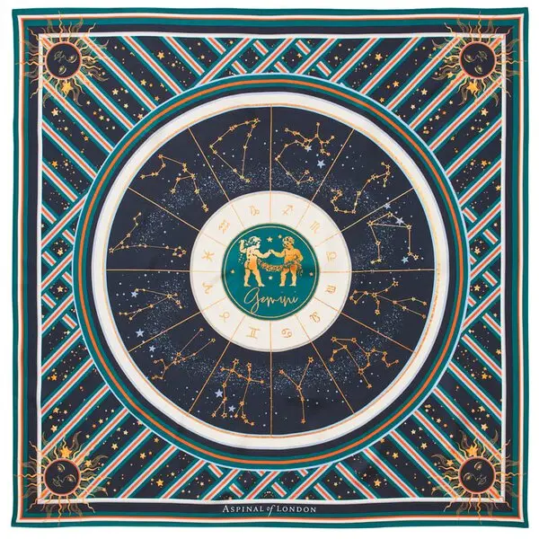 ASPINAL OF LONDON Cancer Zodiac Silk Scarf - Navy