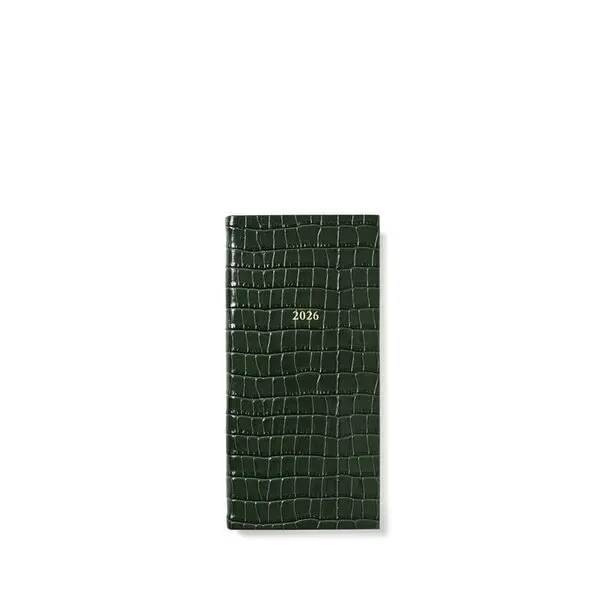 ASPINAL OF LONDON 2026 Slim Pocket Leather Diary In Racing Pebble - Green