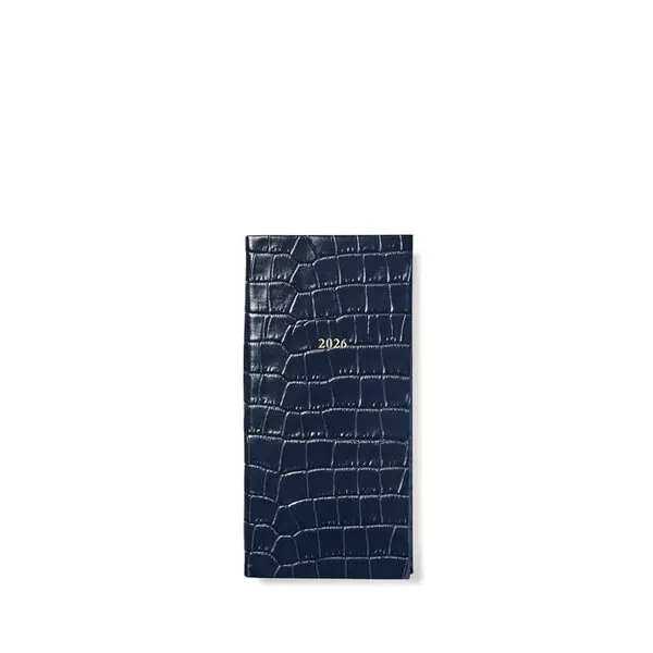 ASPINAL OF LONDON 2026 Slim Pocket Leather Diary In Racing Pebble - Navy