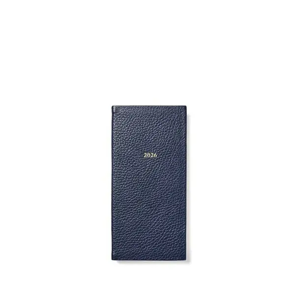 ASPINAL OF LONDON 2026 Slim Pocket Leather Diary In Racing Pebble - Navy
