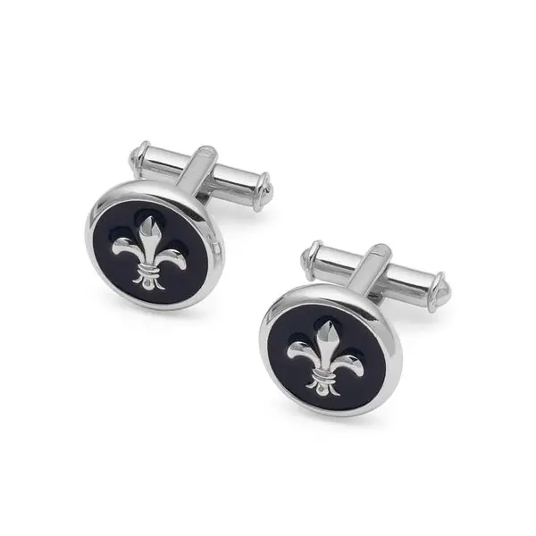 ASPINAL OF LONDON Fleur De Lis Cufflinks In Enamel & 18ct Gold Plated - Navy