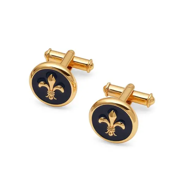 ASPINAL OF LONDON Fleur De Lis Cufflinks In Enamel & Silver Plated - Navy