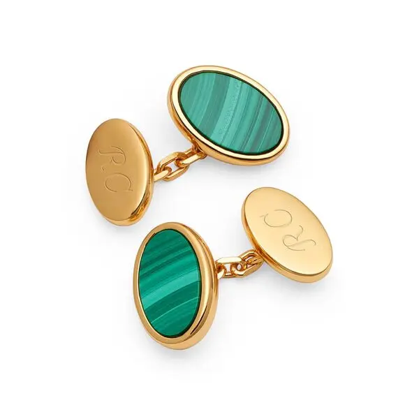 ASPINAL OF LONDON Oval Slice Cufflinks In Malachite & 18ct Gold Plated - Green