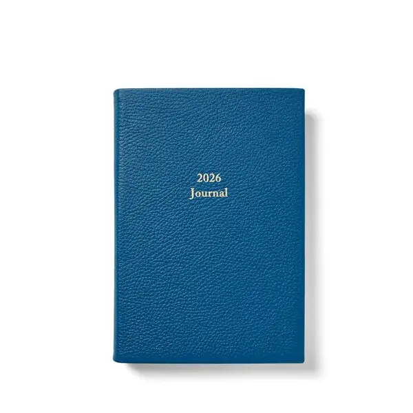ASPINAL OF LONDON 2026 A5 Diary & Journal In Deep Shine Croc - Blue