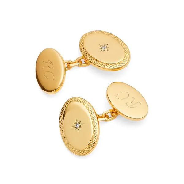ASPINAL OF LONDON Diamond Faceted Oval Cufflinks In 18ct Vermeil - Gold
