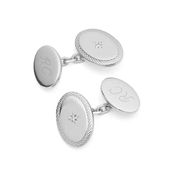 ASPINAL OF LONDON Diamond Faceted Oval Cufflinks In Sterling - Silver