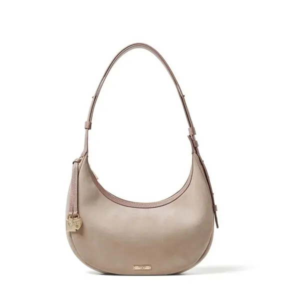 ASPINAL OF LONDON Soho Small Crescent In Cappuccino Suede - Neutral