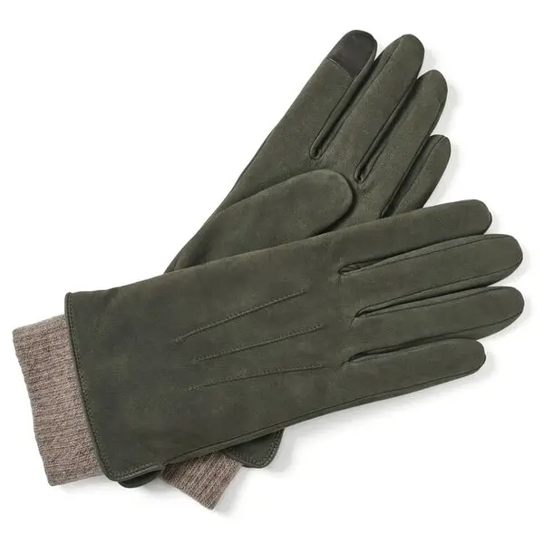 ASPINAL OF LONDON Knitted Cuff Nubuck Gloves - Green