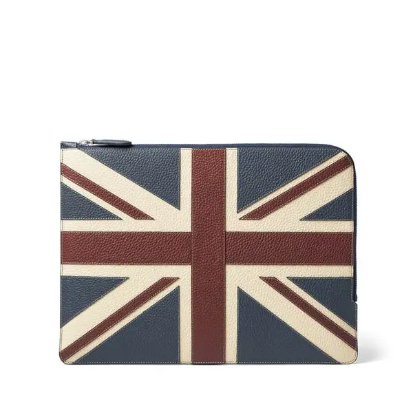 ASPINAL OF LONDON City Laptop Leather Folio Case In Brit Pebble - Blue