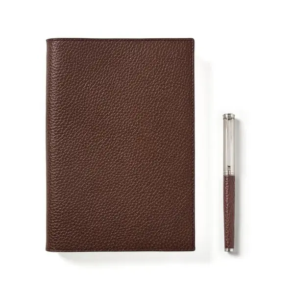 ASPINAL OF LONDON A5 Refillable Journal & Pen Set In Marmalade Pebble - Brown
