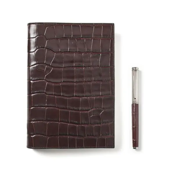 ASPINAL OF LONDON A5 Refillable Journal & Pen Set In Tobacco Pebble - Brown