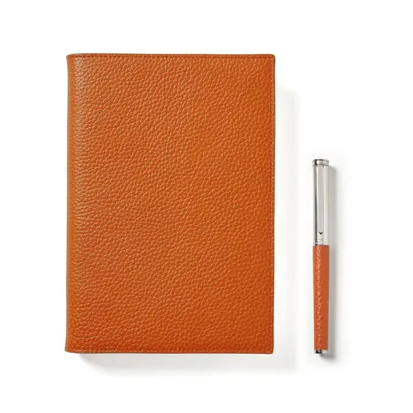 ASPINAL OF LONDON A5 Refillable Journal & Pen Set In Marmalade Pebble - Orange