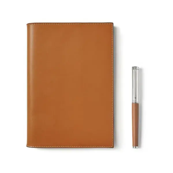 ASPINAL OF LONDON A5 Refillable Journal & Pen Set In Smooth - Tan