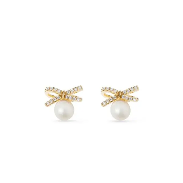ASPINAL OF LONDON Diamond & Pearl Bow Stud Earrings - Ivory/white