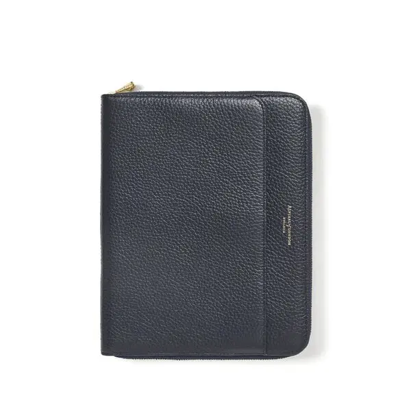 ASPINAL OF LONDON A5 Compact Organiser Padfolio In Pebble - Navy