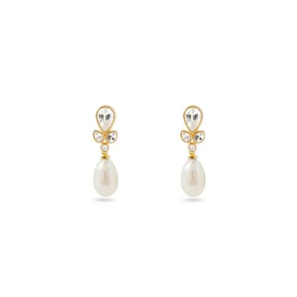 ASPINAL OF LONDON Floral Earrings With Aquamarine, Diamond & Pearl - Ivory/white