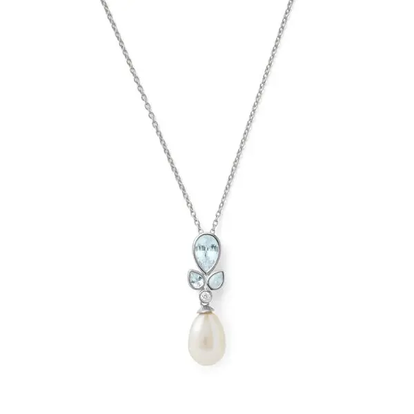 ASPINAL OF LONDON Floral Necklace With White Sapphire, Diamond, And Pearl - Blue