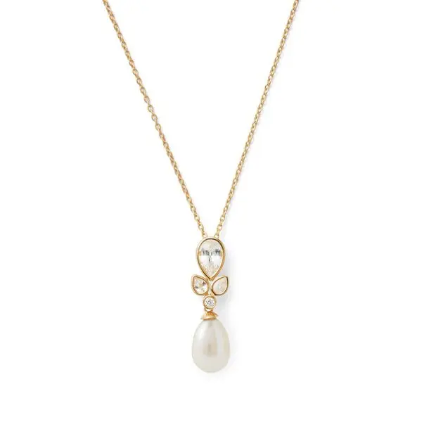 ASPINAL OF LONDON Floral Necklace With White Sapphire, Diamond, And Pearl - Ivory/white