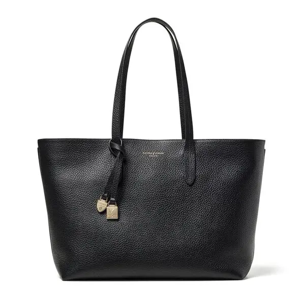 ASPINAL OF LONDON Zipped East West Tote With Charm In Moleskin Soft Saffiano - Black