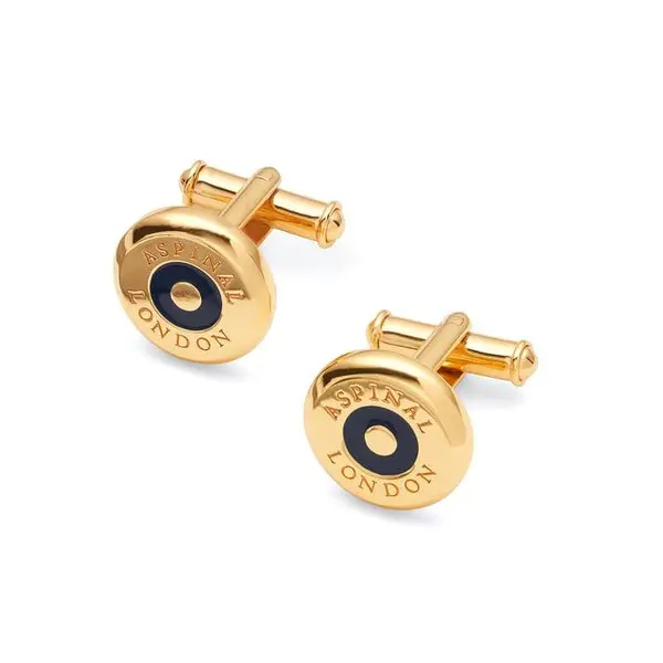 ASPINAL OF LONDON Enamel Button Cufflinks In & 18ct Gold Plated - Navy