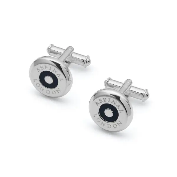 ASPINAL OF LONDON Enamel Button Cufflinks In & 18ct Gold Plated - Navy