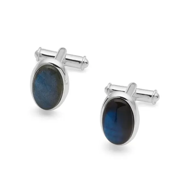 ASPINAL OF LONDON Oval Cufflinks In Rainbow Moonstone & 18ct Gold Plated - Blue/green