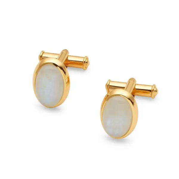 ASPINAL OF LONDON Oval Cufflinks In Rainbow Moonstone & 18ct Gold Plated - Multi-colour