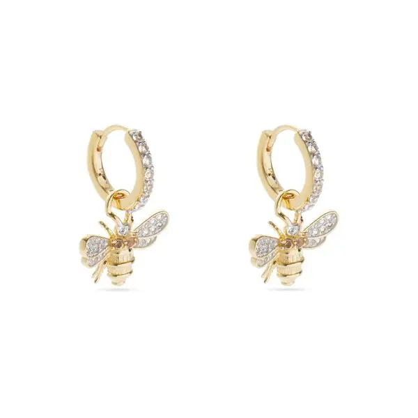 ASPINAL OF LONDON 14ct Diamond Bee Charm Hoop Earrings - Gold