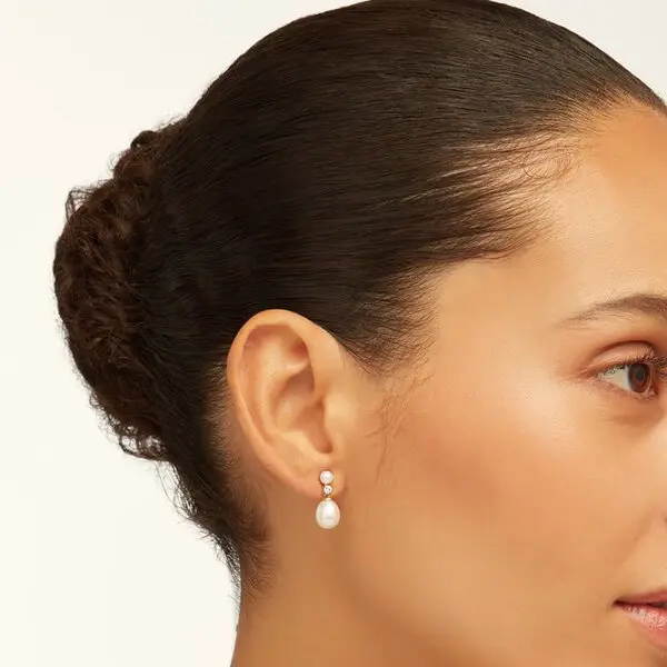 ASPINAL OF LONDON Diamond & Pearl 14ct Gold Drop Earrings