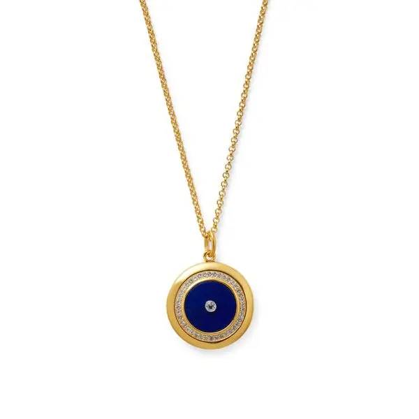 ASPINAL OF LONDON Round Locket Necklace In Labradorite, White Topaz & 18ct Gold Vermeil - Blue
