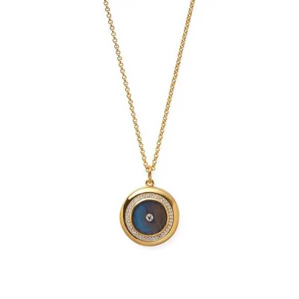ASPINAL OF LONDON Round Locket Necklace In Labradorite, White Topaz & 18ct Gold Vermeil - Blue/green