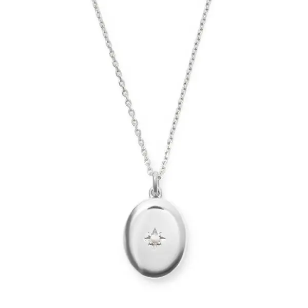 ASPINAL OF LONDON Oval Pearl Locket Necklace - Silver