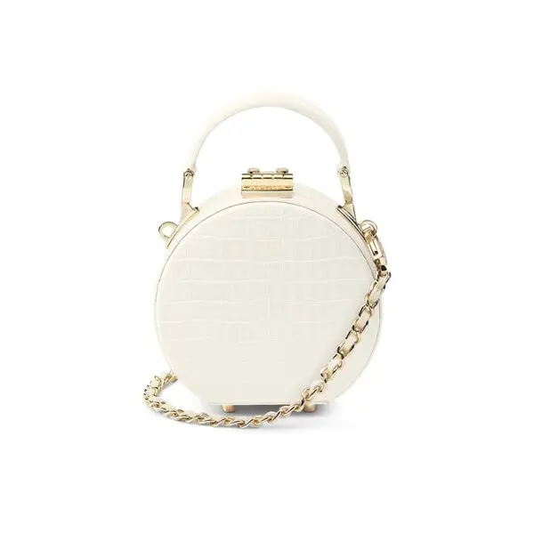 ASPINAL OF LONDON Micro Hat Box In Patent Croc - Ivory
