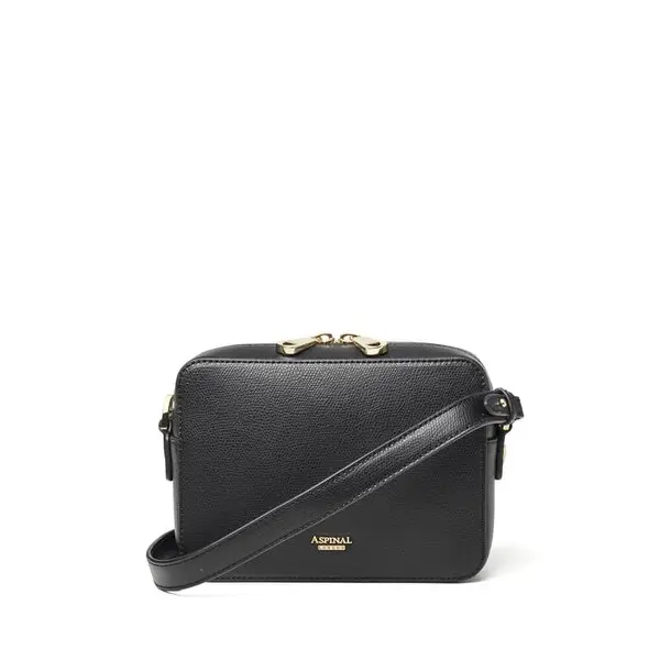 ASPINAL OF LONDON Camera Crossbody Bag In Woven Leather - Black