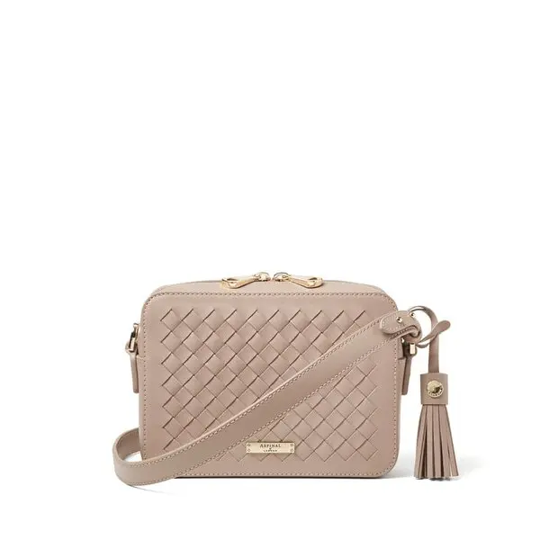 ASPINAL OF LONDON Camera Crossbody Bag In Woven Leather - Neutral