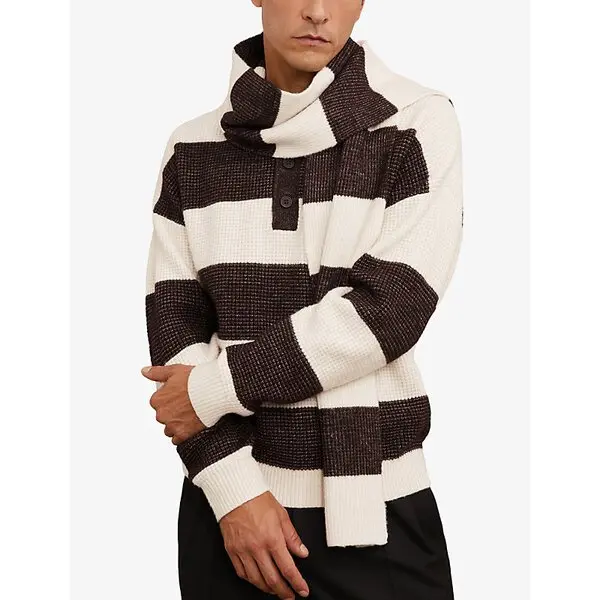REISS Wesley Striped Knitted Scarf