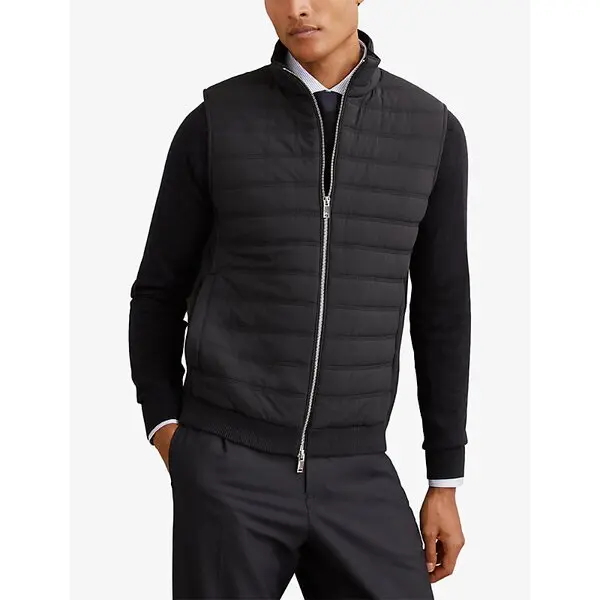 REISS Quilted Funnel-neck Gilet - Navy