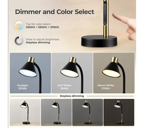 GLOBE ELECTRIC Led Adjustable Gooseneck Matte B Lack Desk Lamp