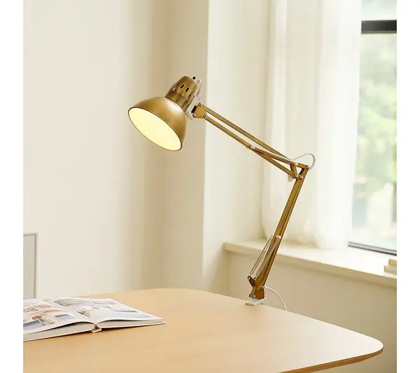 GLOBE ELECTRIC 32' Matte Brass Multi-joint Desk Lamp W/ Clamp - One-color