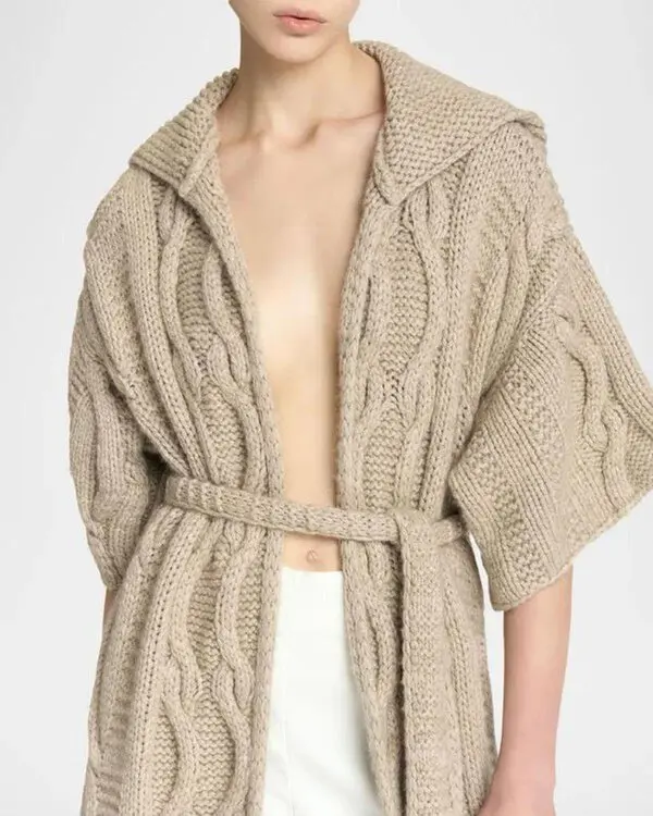 Malo Amelia Cashmere Cable-knit Hooded Wrap Coat - Noce