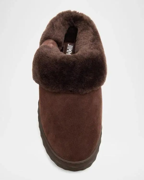 JIMMY CHOO Suede And Shearling Maxi-sole Flat Mules - Chocolate